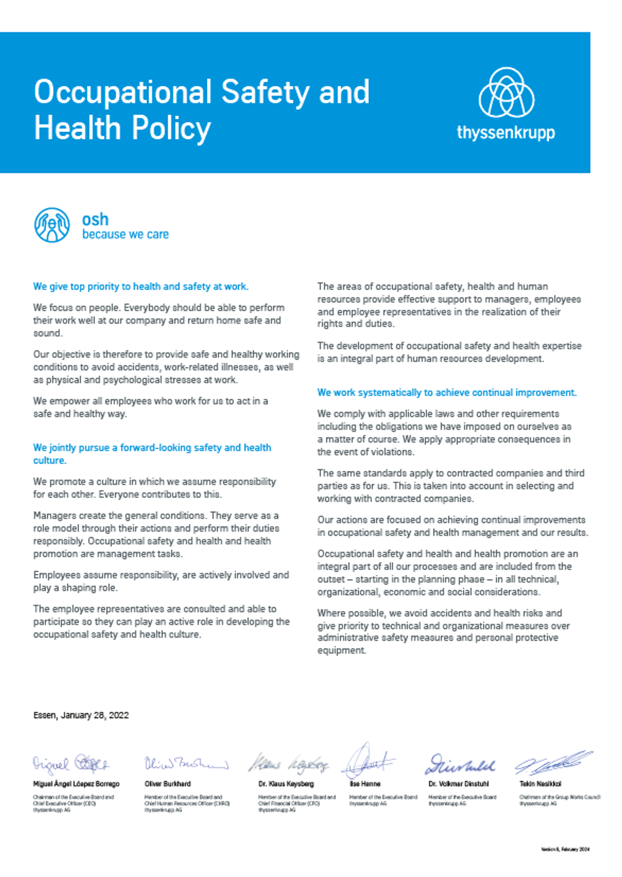 Occupational safety and health